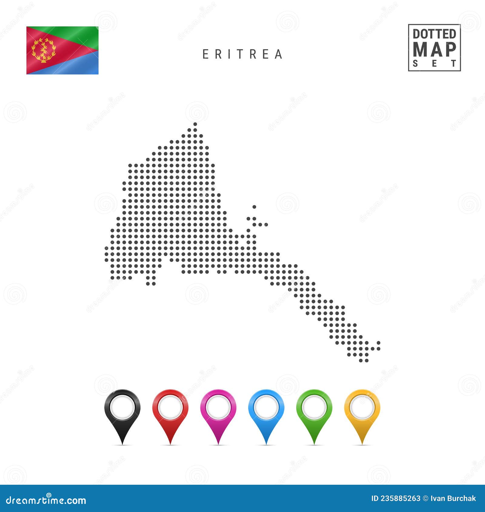 Vector Dotted Map Of Eritrea Simple Silhouette Of Eritrea National Flag Of Eritrea Set Of