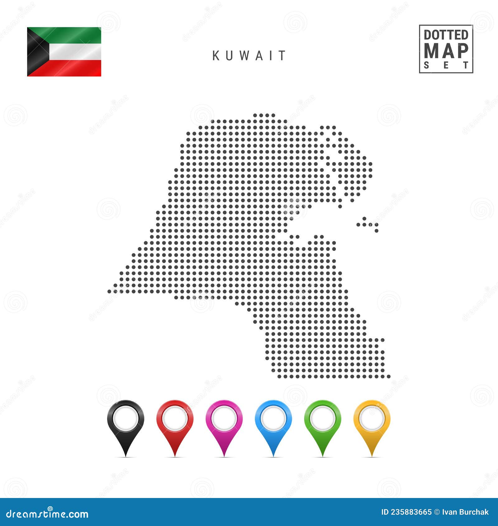 Vector Dotted Map of Kuwait. Simple Silhouette of Kuwait. the National ...