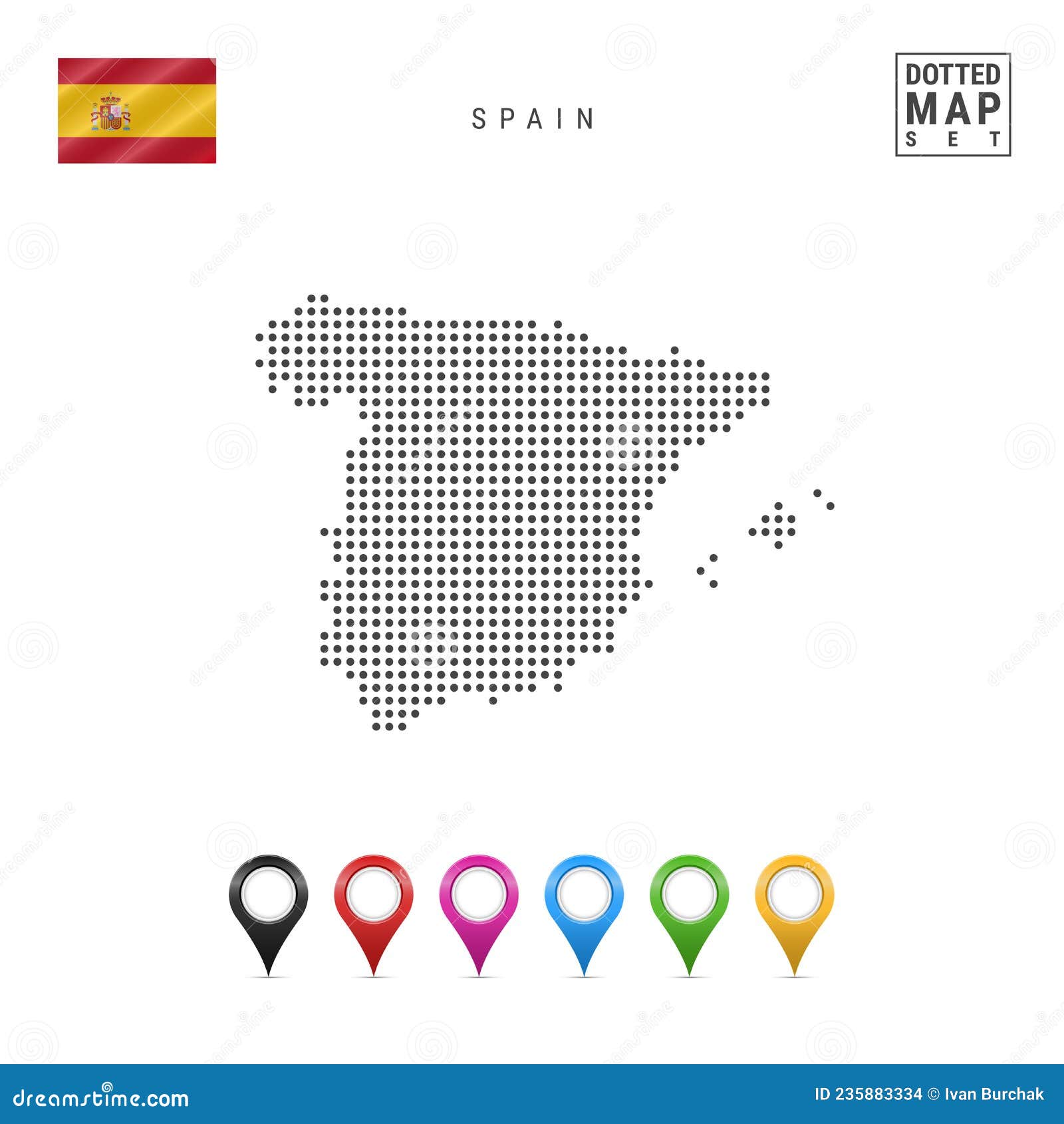 Vector Dotted Map of Spain. Simple Silhouette of Spain. the National ...