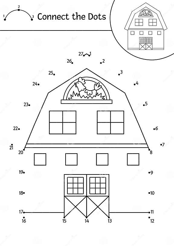 Vector Dottopunto Y Actividad De Color Con Casa De Granero Linda. En La ... Vector Dottopunto Y Actividad De Color Con Casa De Granero Linda. En La ...