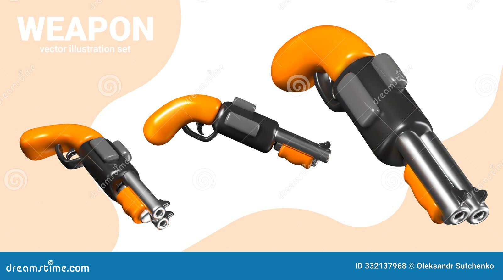 Vector Double Barreled Shotgun in 3D Style. Set of Elements in ...