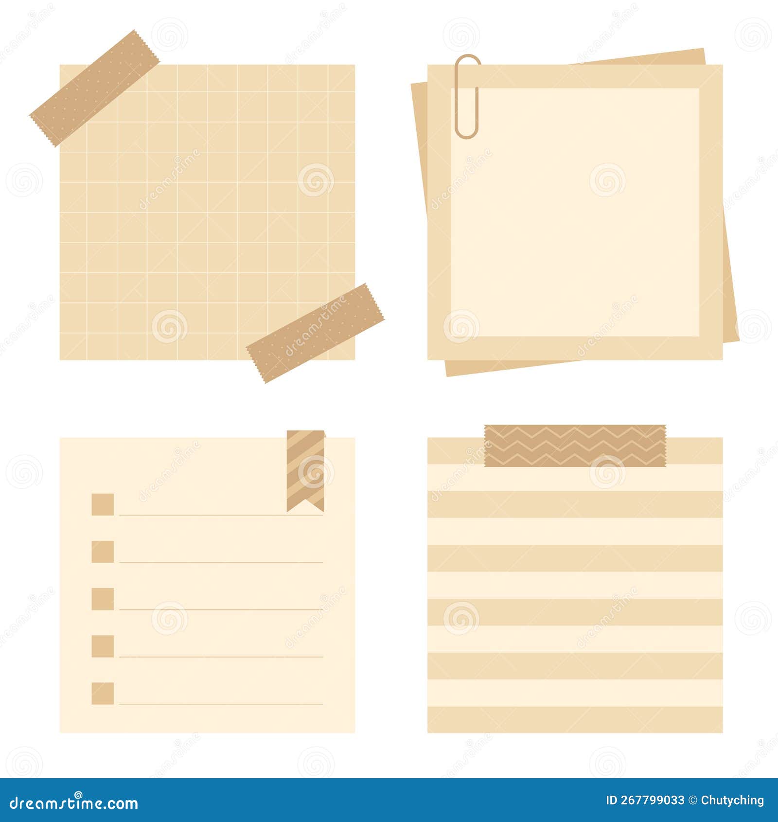 Set of Neutral Square Paper Sticky Notes. Flat Vector Illustration ...