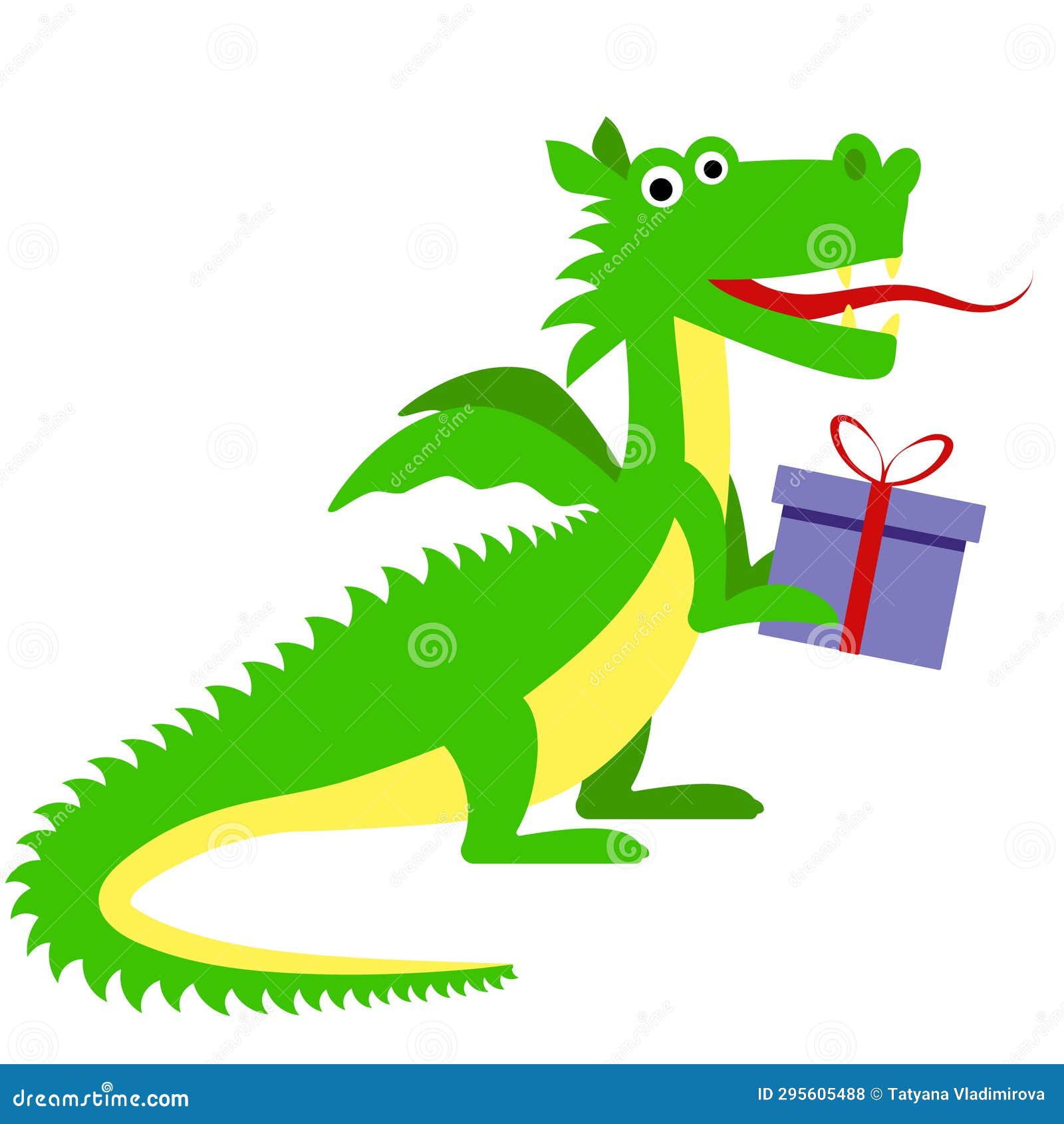Vector Dragon Holding a Gift in Cartoon, Flat Style. Stock Vector ...