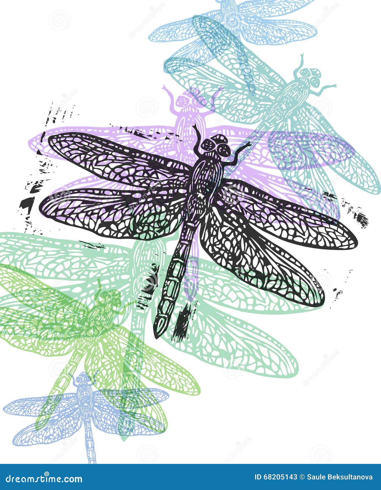Vector Dragonfly in Abstract Composition. Stock Illustration ...