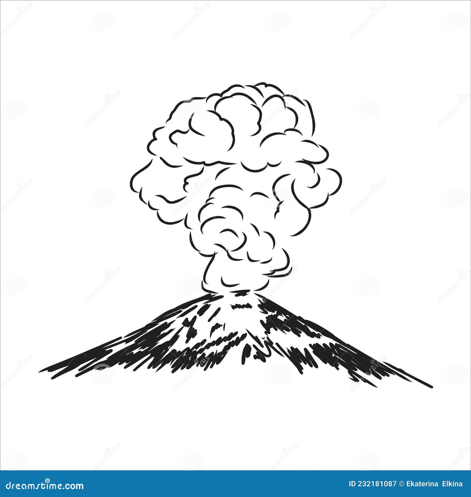 Vector Draw Sketch of the Volcano. the Eruption and Smoke Against the ...