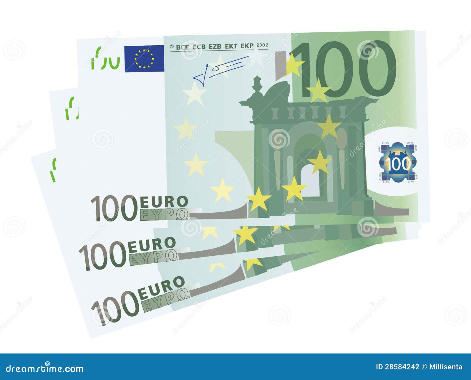 Vector Drawing Of A 3x 100 Euro Bills (isolated) Stock Photography ...