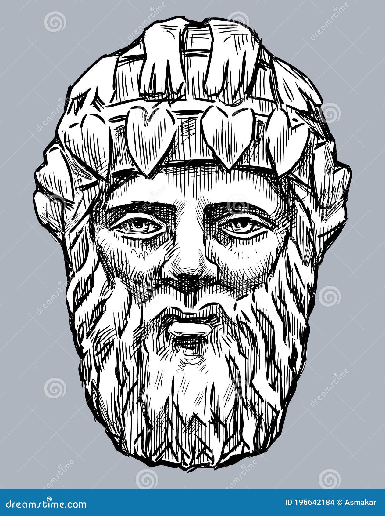 Vector Drawing of Ancient Architectural Detail in Form of Male Head ...