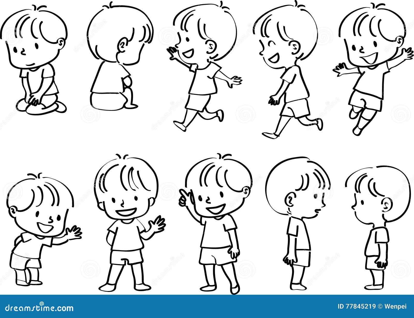 Vector Drawing Boy Action Set Stock Vector - Illustration of talk ...