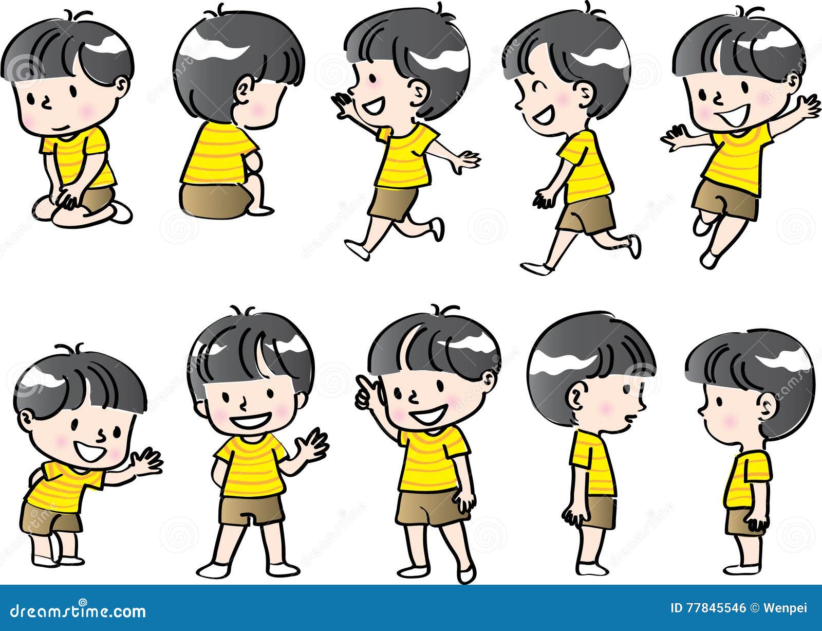 Vector Drawing Boy Action Set Stock Vector - Illustration of school ...