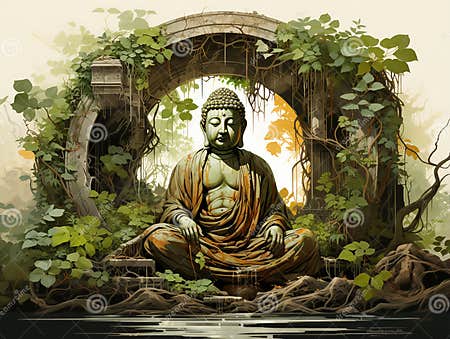 Vector Drawing of Buddha Statue Stock Illustration - Illustration of ...