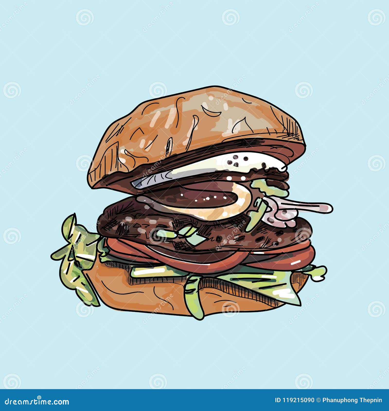 Vector drawing of burger. stock vector. Illustration of american ...