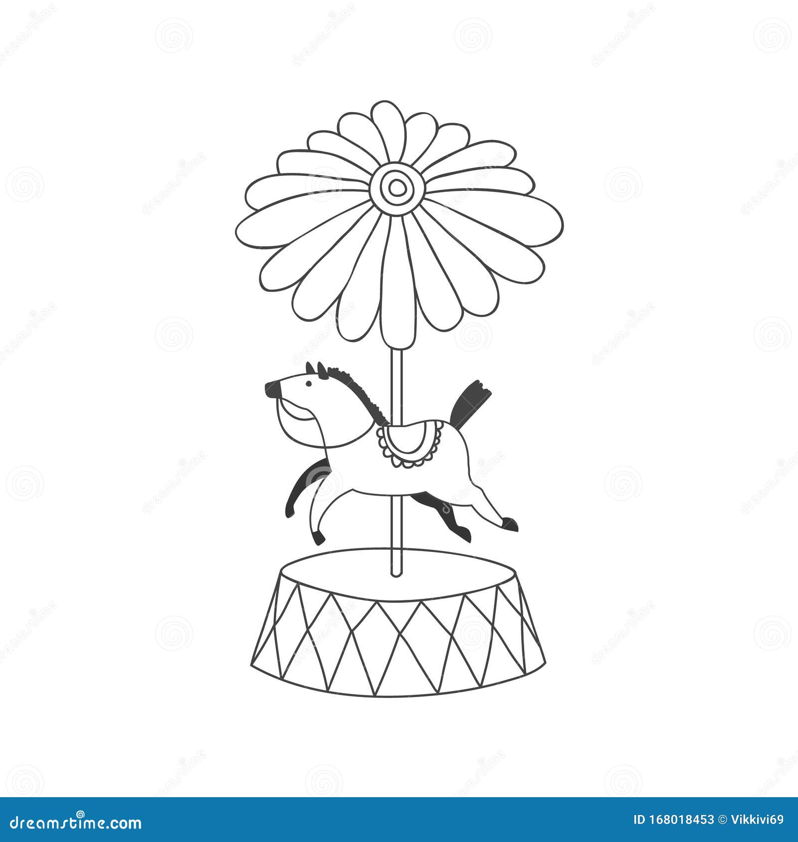 Vector Drawing of a Carousel. Linear Illustration of a Carousel with a ...