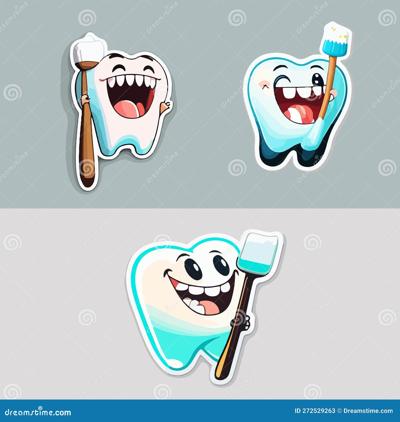 Vector Drawing. Cheerful Teeth with Brushes for Cleaning Teeth for Your ...