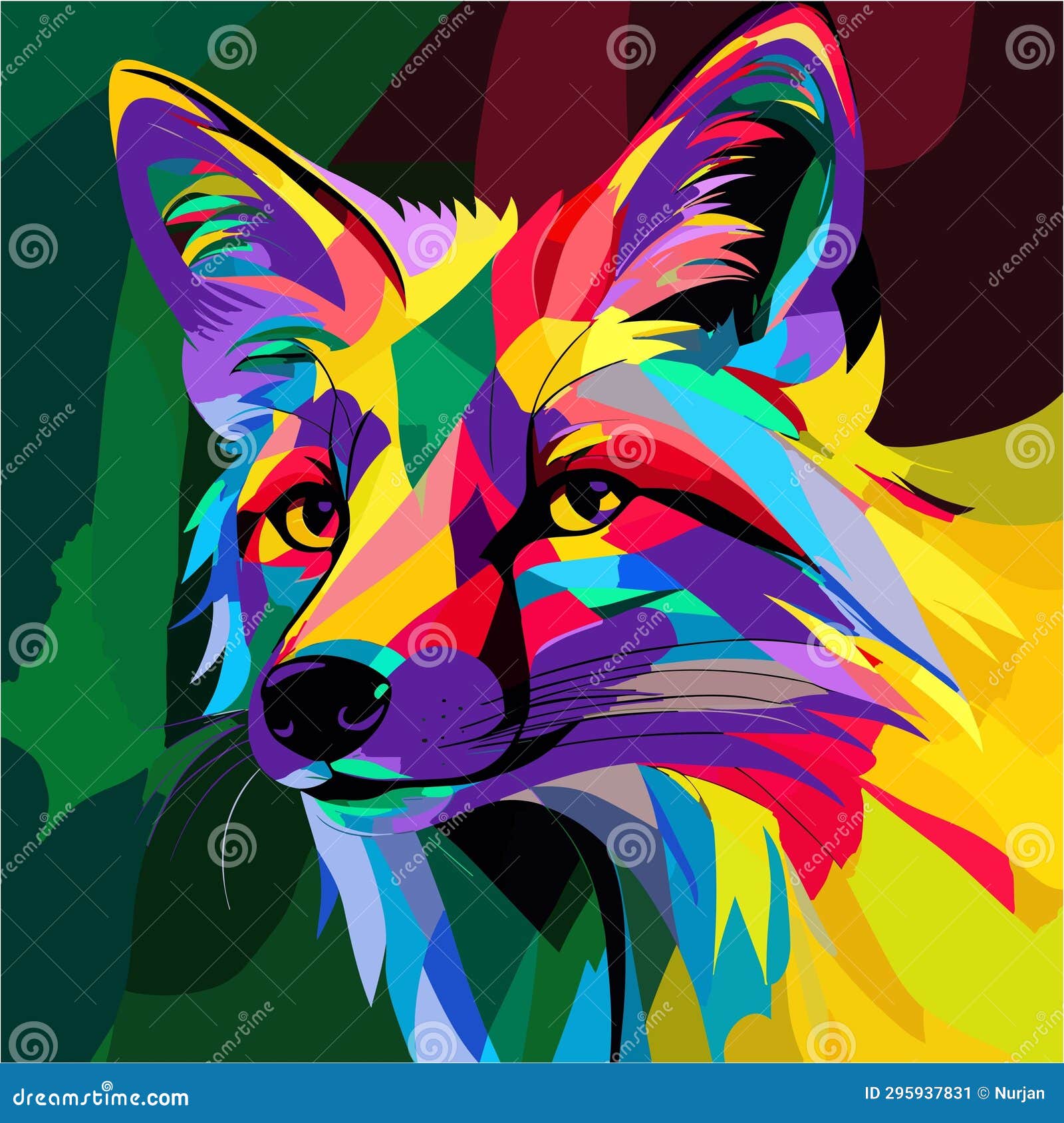 Vector Drawing of a Colorful Fox. Logotype. Sticker. Mascot Stock ...
