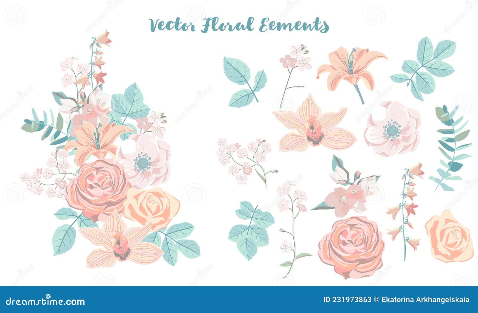 Vector Drawing Composition with Flowers Stock Vector - Illustration of ...