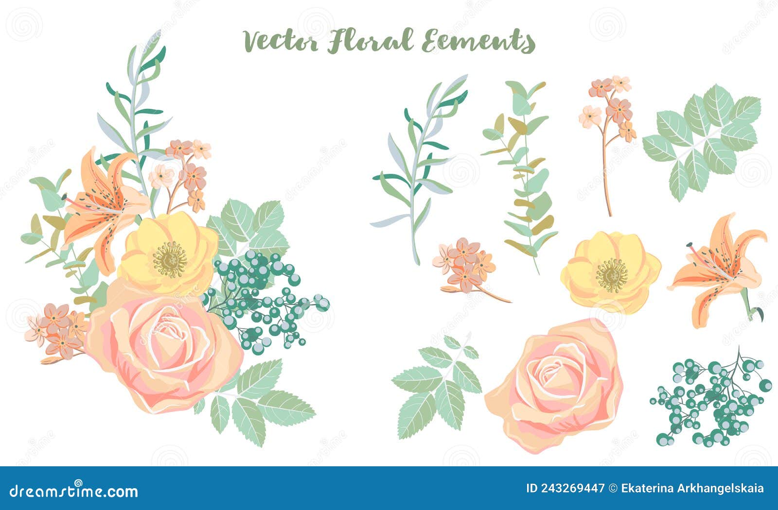 Vector Drawing Composition with Flowers Stock Vector - Illustration of ...
