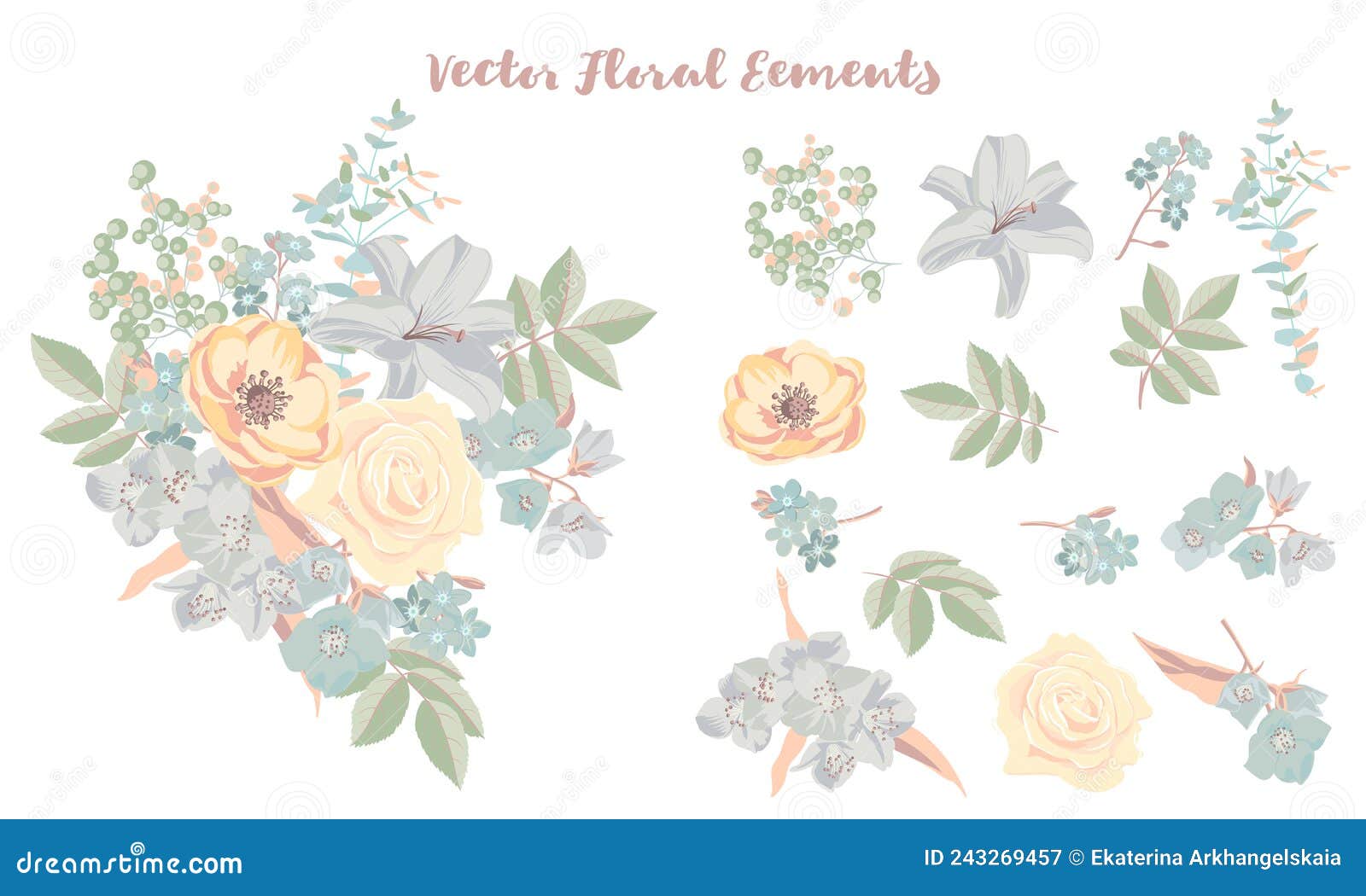 Vector Drawing Composition with Flowers Stock Illustration ...