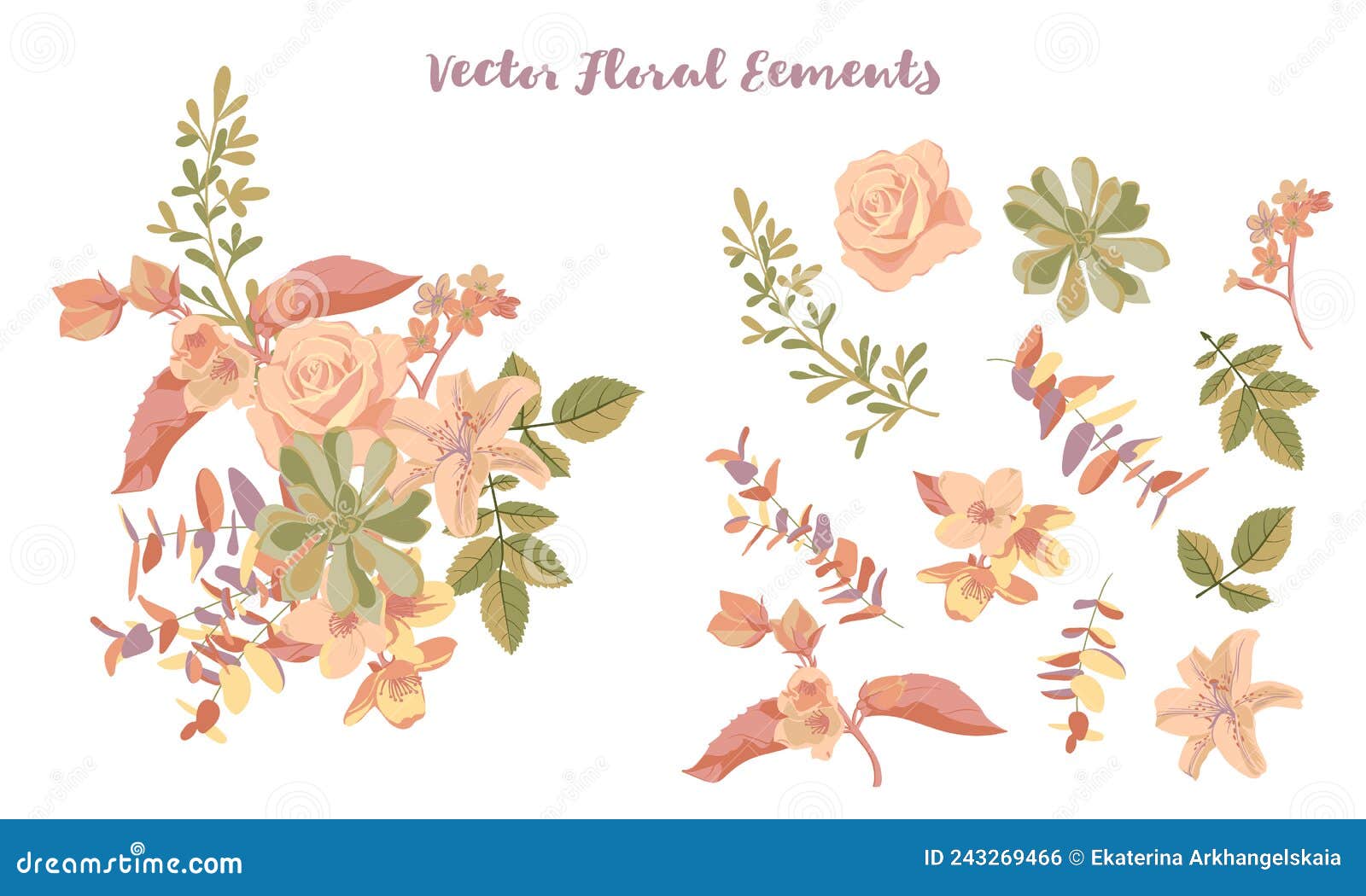 Vector Drawing Composition with Flowers Stock Vector - Illustration of ...