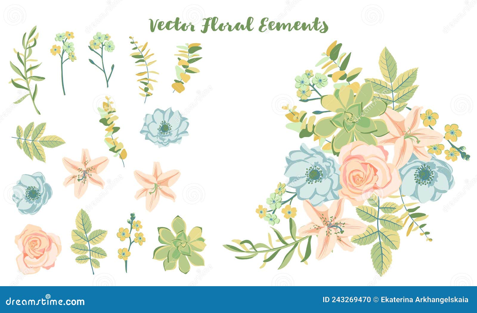 Vector Drawing Composition with Flowers Stock Vector - Illustration of ...