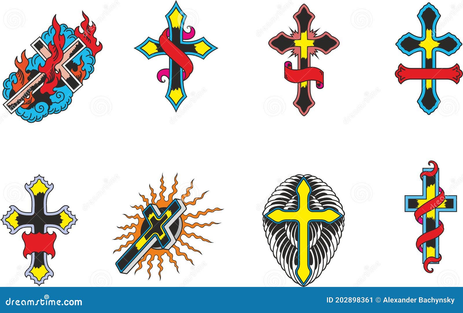 Colorful Crosses Tattoos