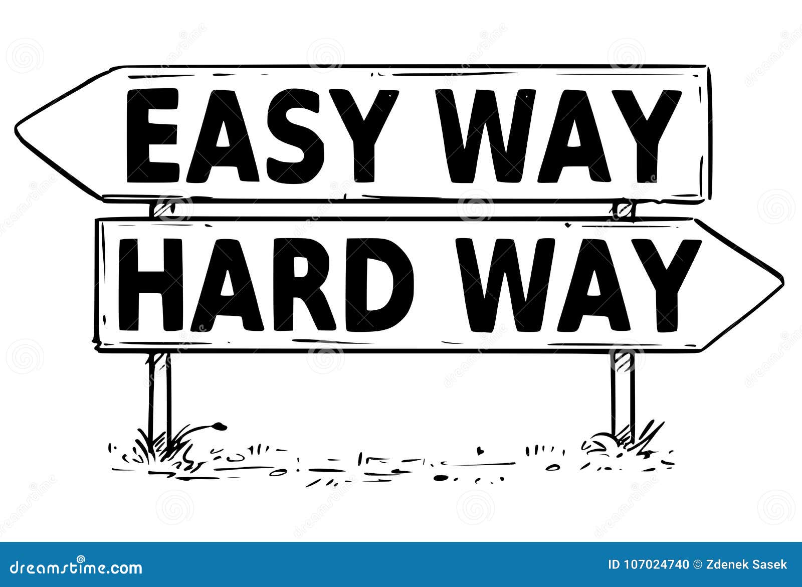 Two Arrow Sign Drawing of Easy or Hard Way Decision Stock Vector ...