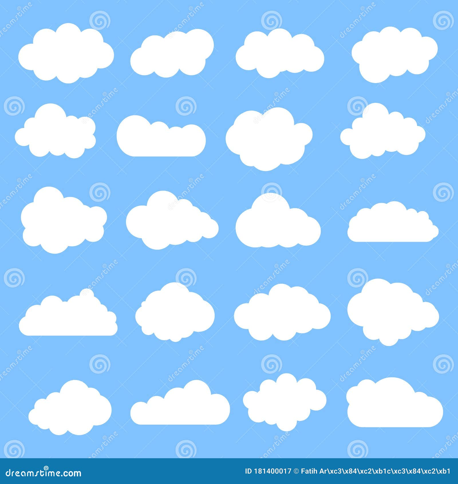 Cloud Symbols. Clouds Set Collection on Blue Background. Vector Drawing ...