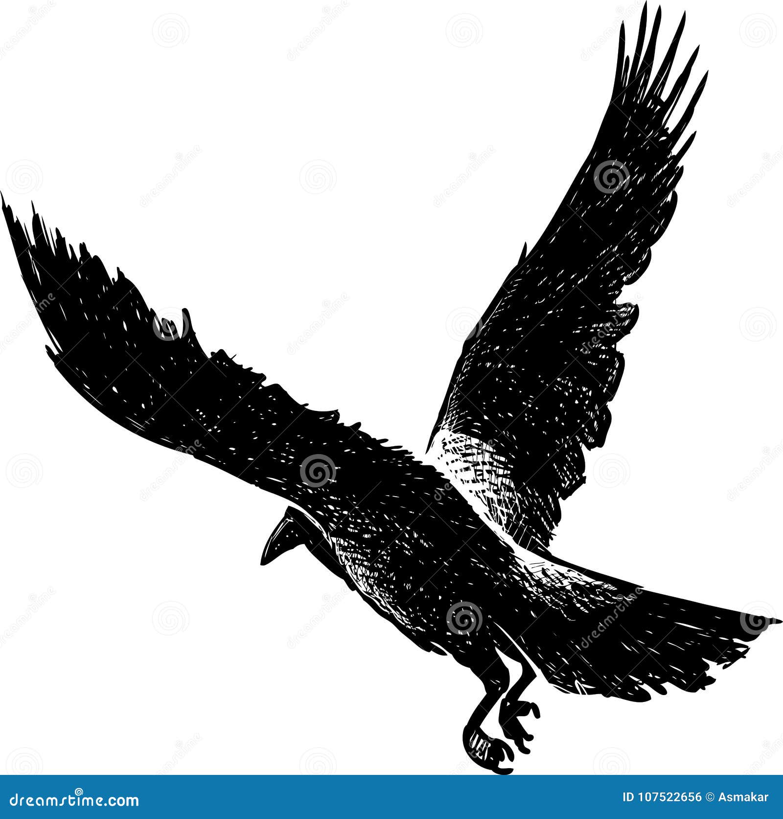 Black crow in flight stock vector. Illustration of black - 107522656
