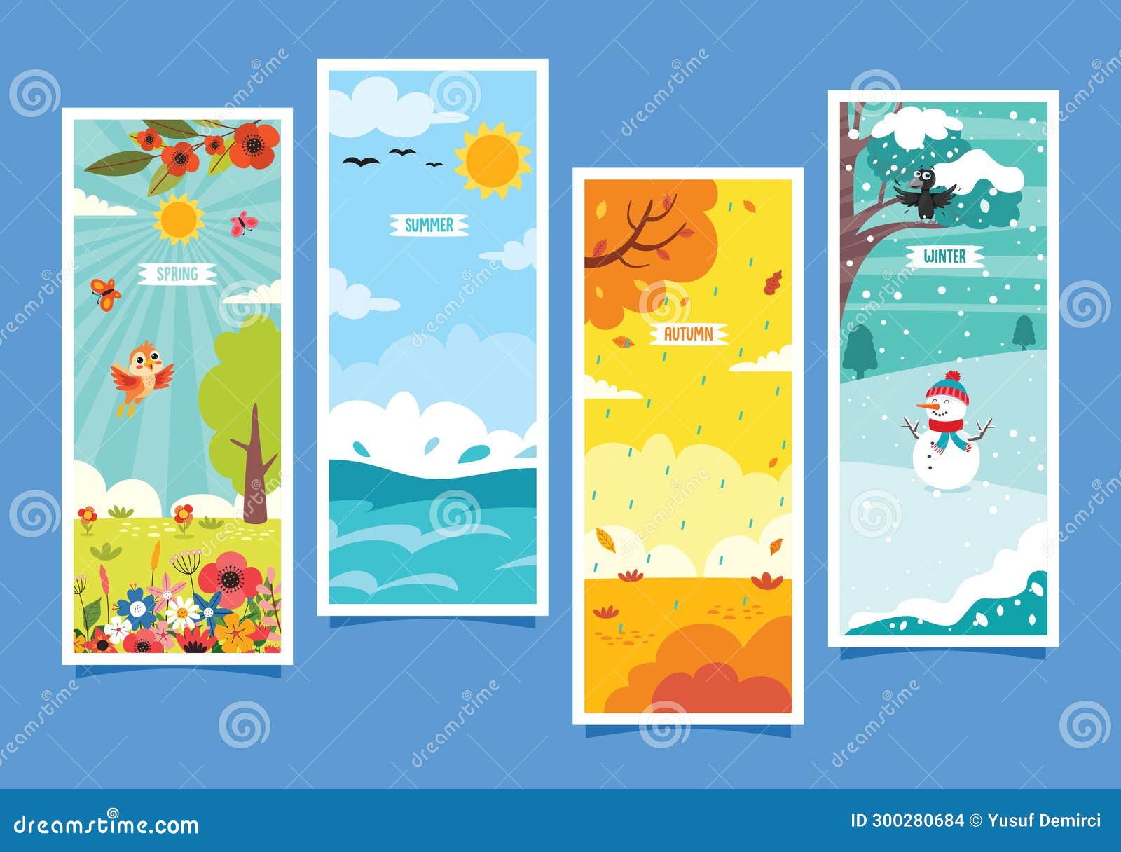 Vector Drawing of Four Seasons Stock Illustration - Illustration of ...