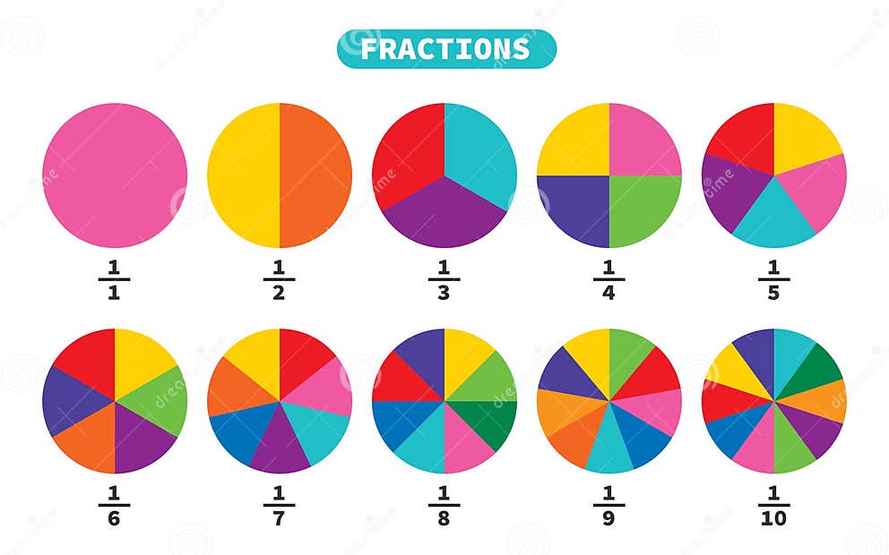Vector Drawing of Fractions Worksheet Stock Illustration - Illustration ...