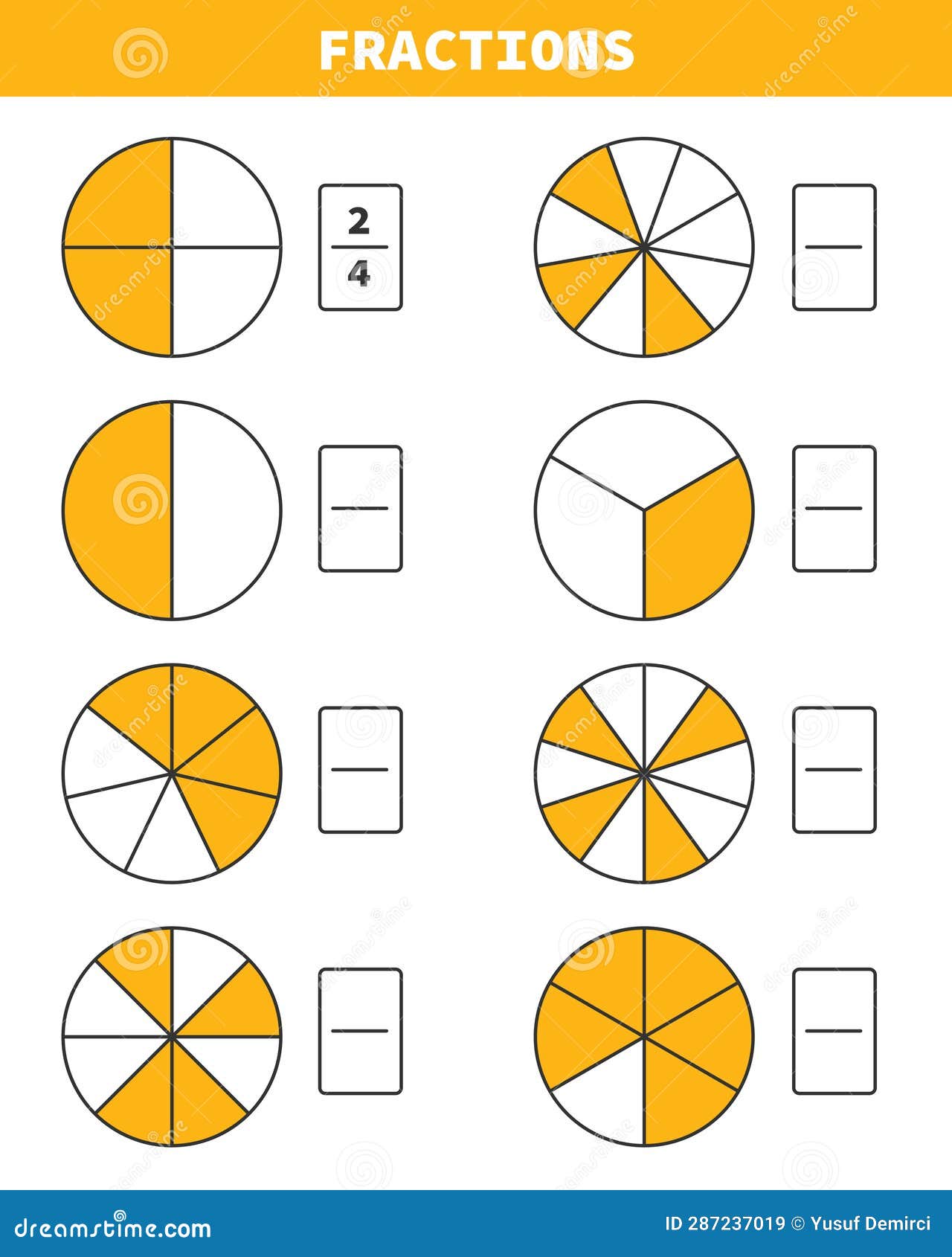 Vector Drawing of Fractions Worksheet Stock Illustration - Illustration ...