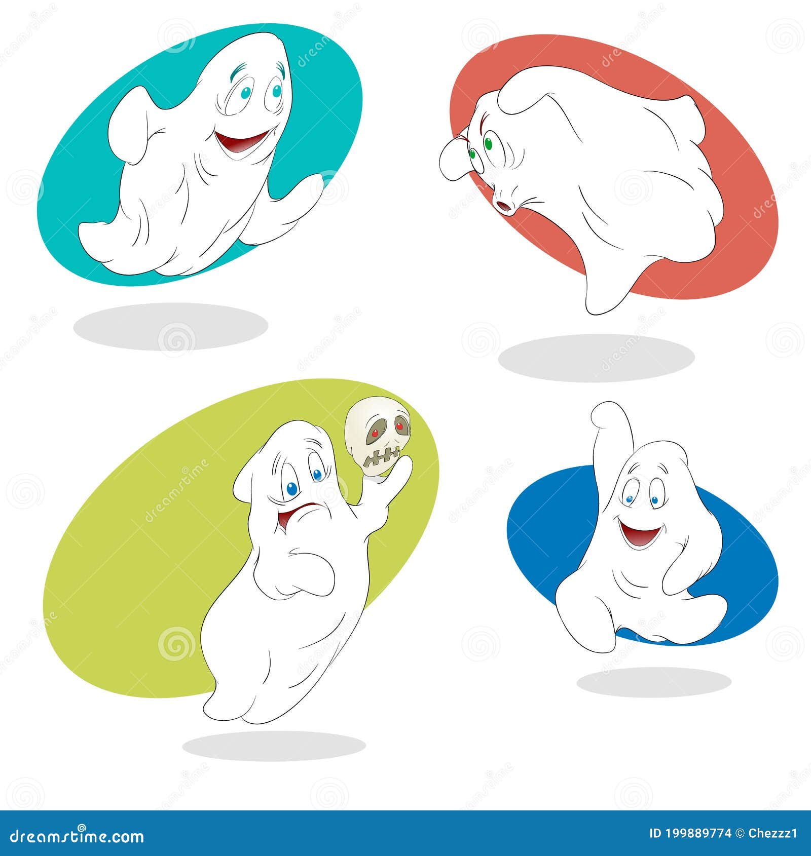 Vector Drawing Funny Ghosts Fly and Dance on Halloween Party Stock ...