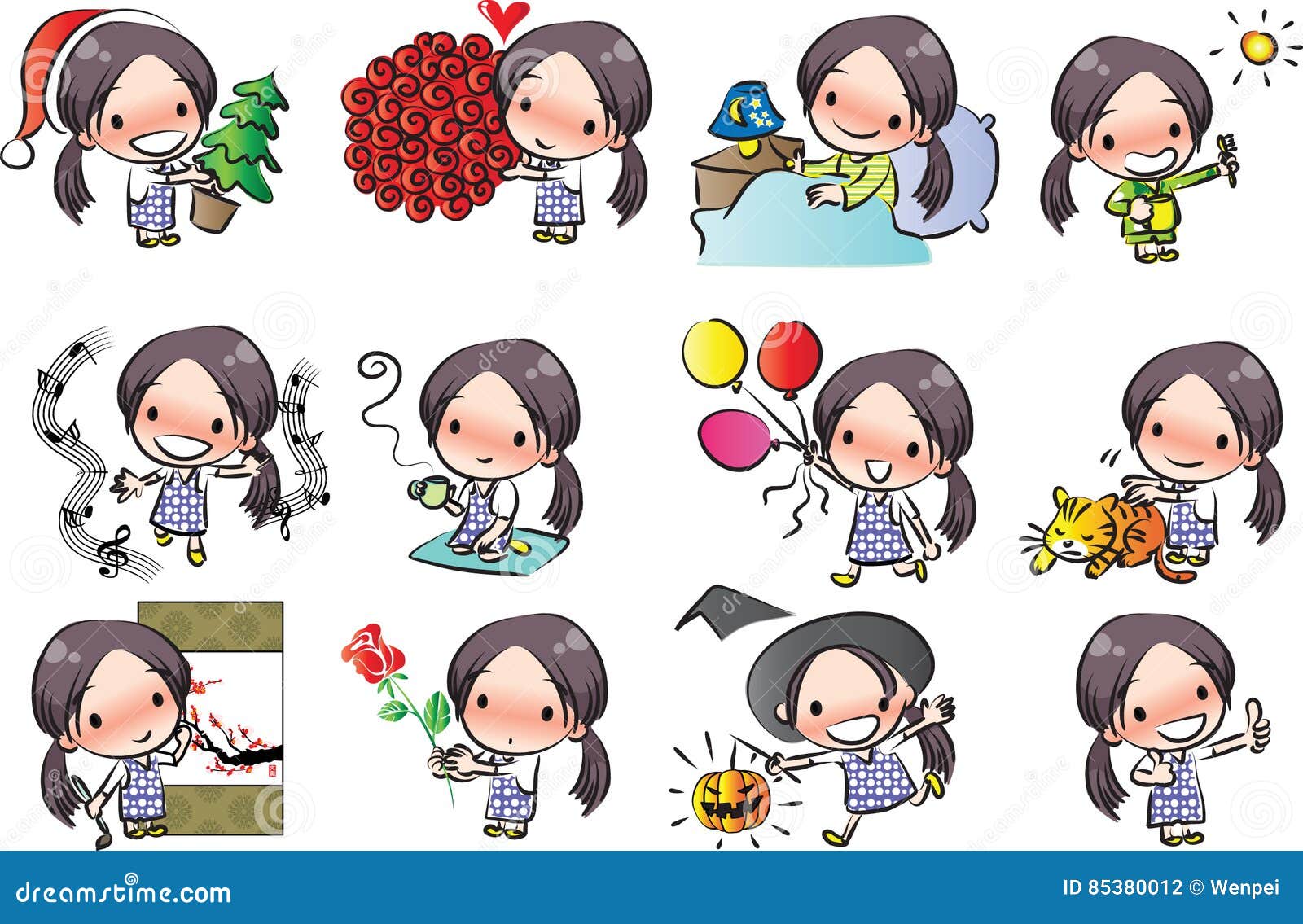 Vector Drawing Girl in a Day Stock Illustration - Illustration of arts ...