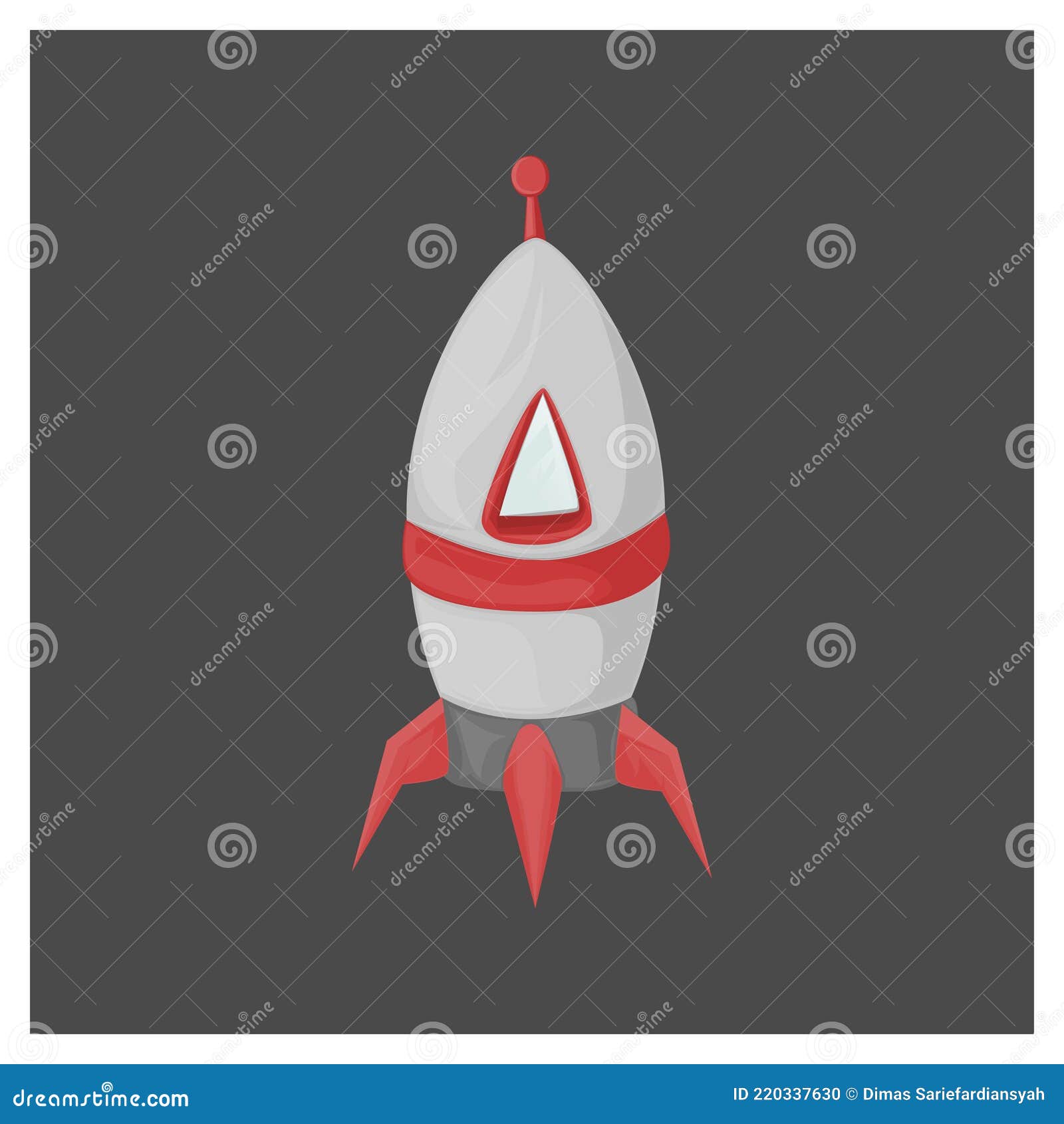 Vector Drawing of a Gray and Red Rocket with Simple Shading and a Round ...