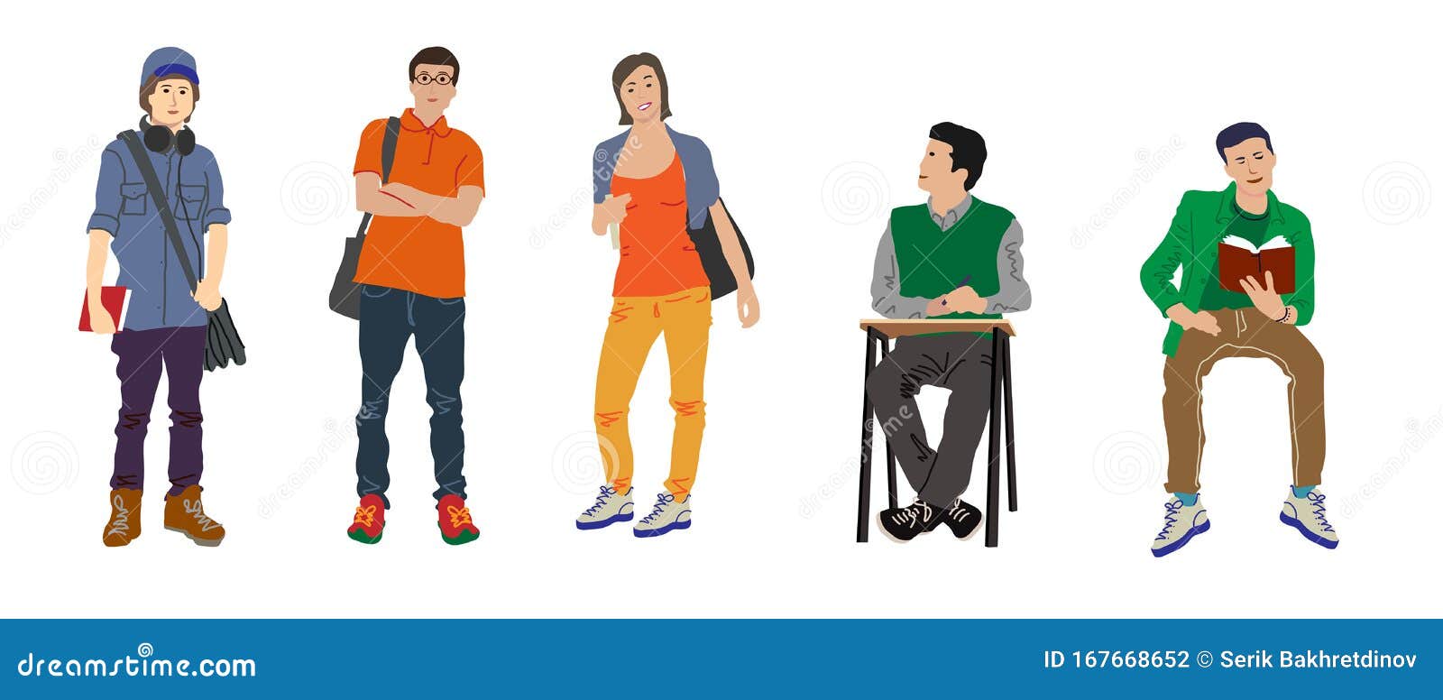 Vector Drawing of a Group of Students, Several Students Standing and ...