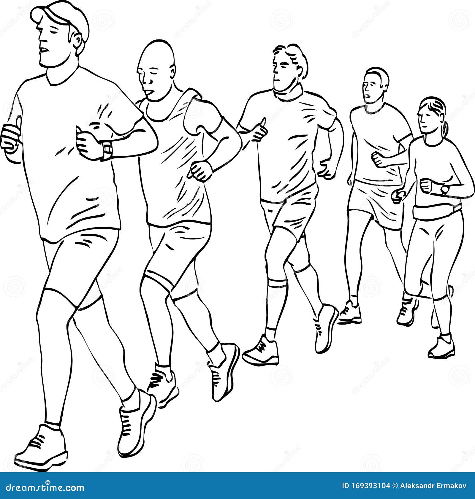 Vector Drawing of Group Townspeople Jogging Stock Vector - Illustration ...