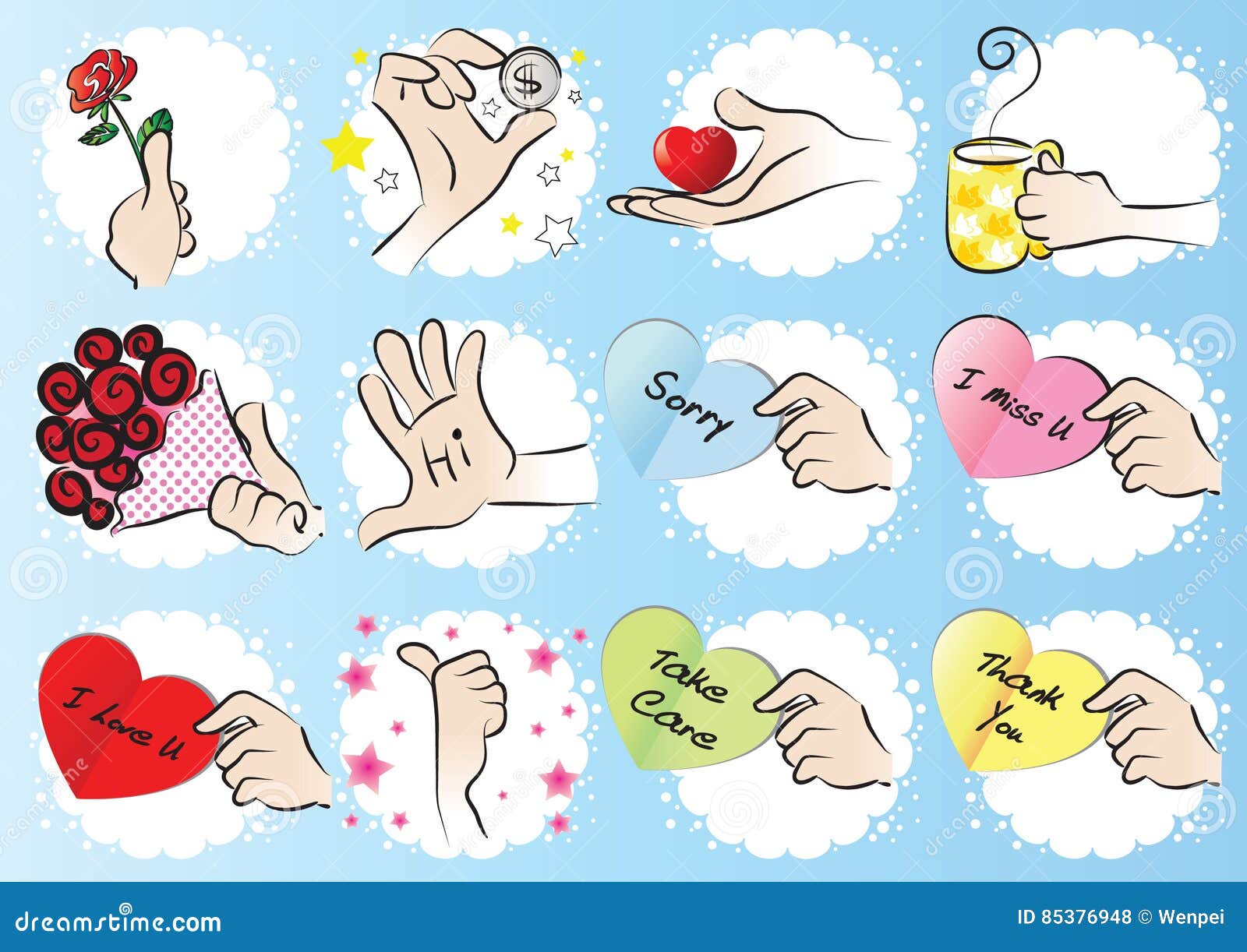 Vector Drawing Hand Action Set Stock Illustration - Illustration of ...