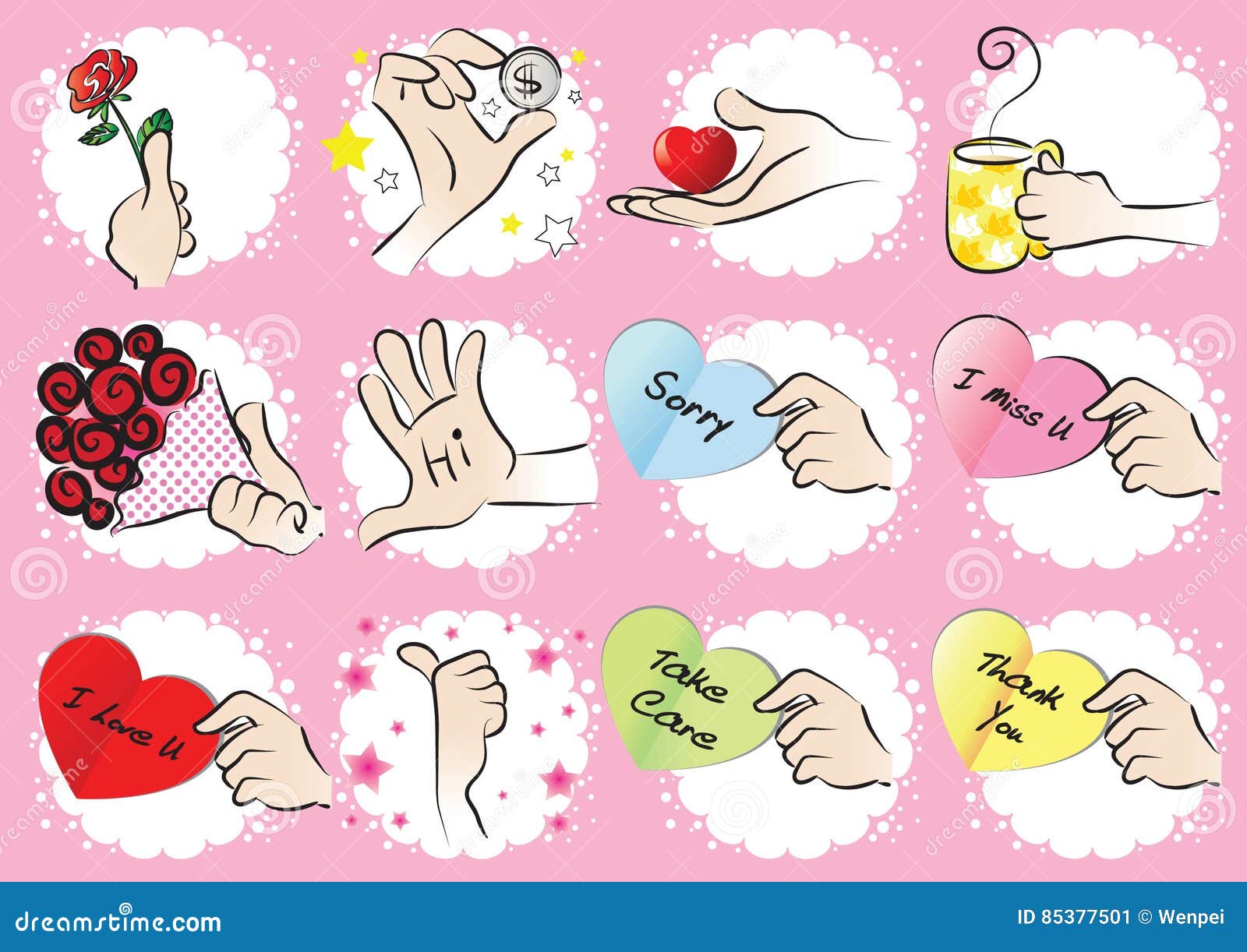 Vector Drawing Hand Action Set Stock Illustration - Illustration of ...
