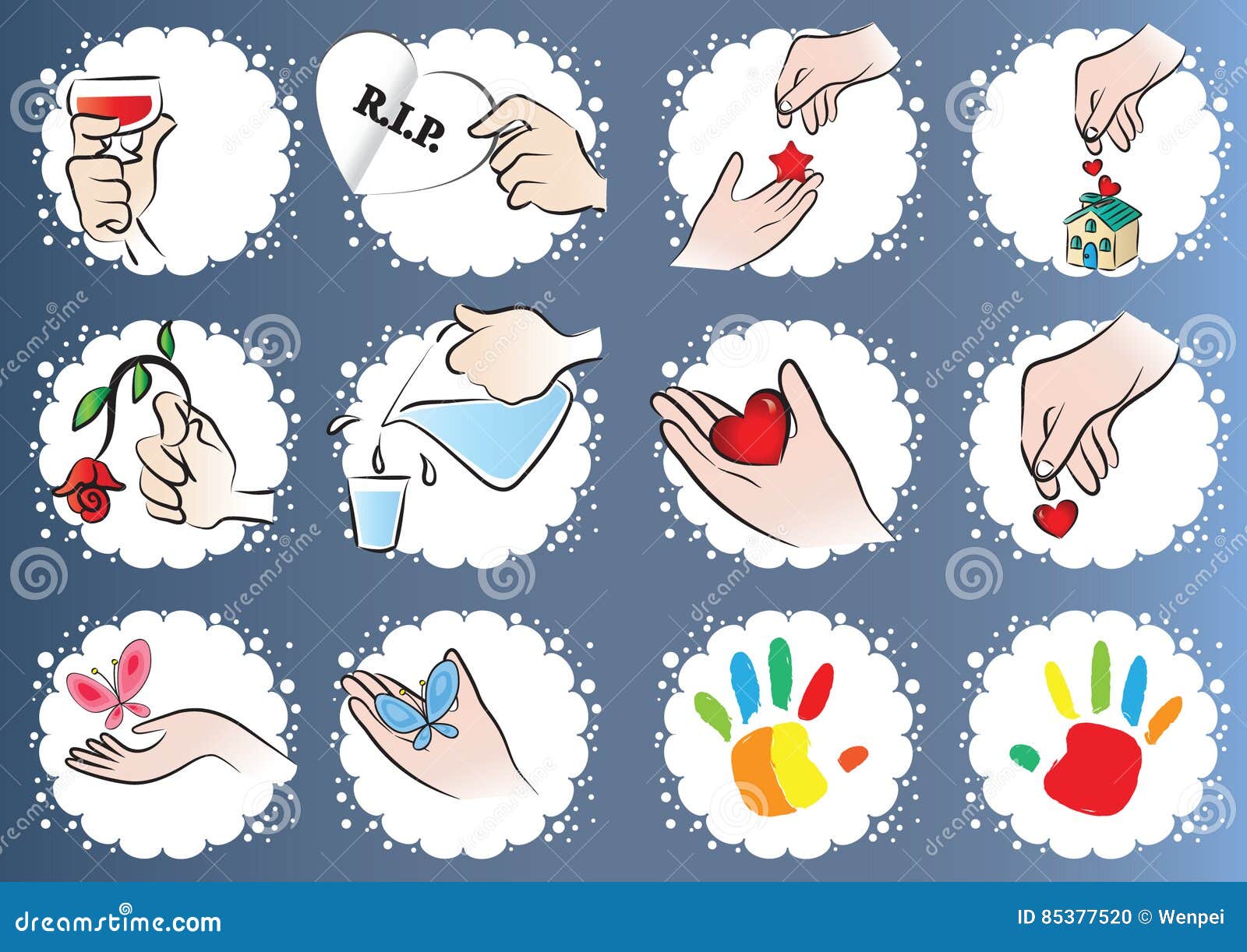 Vector Drawing Hand Action Set Stock Illustration - Illustration of ...