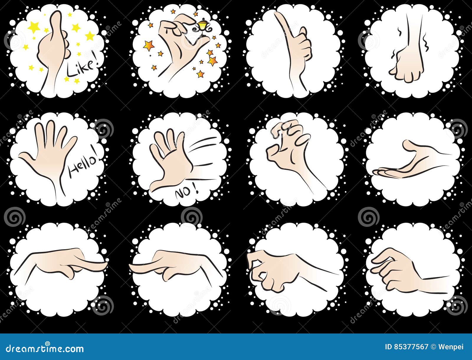 Vector Drawing Hand Action Set Stock Illustration - Illustration of ...