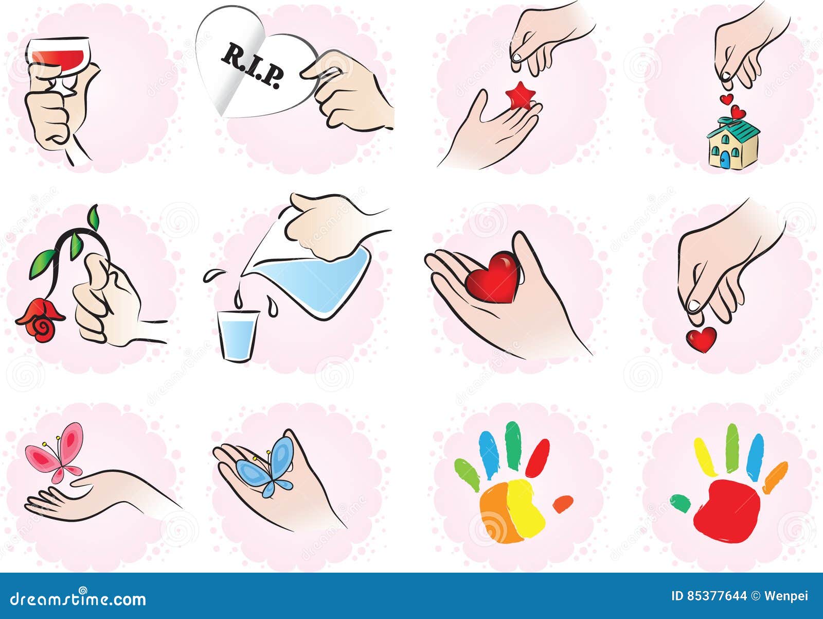 Vector Drawing Hand Action Set Stock Illustration - Illustration of ...
