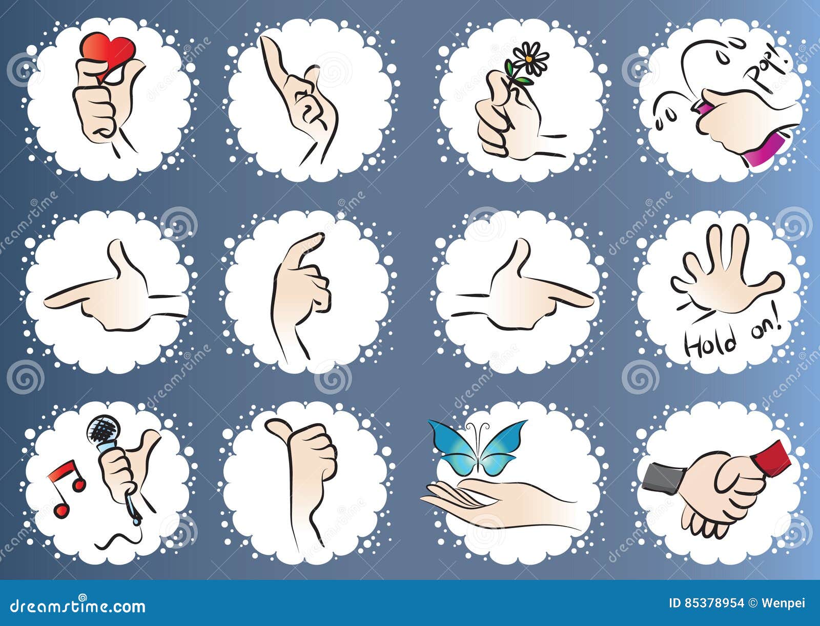 Vector Drawing Hand Action Set Stock Illustration - Illustration of ...