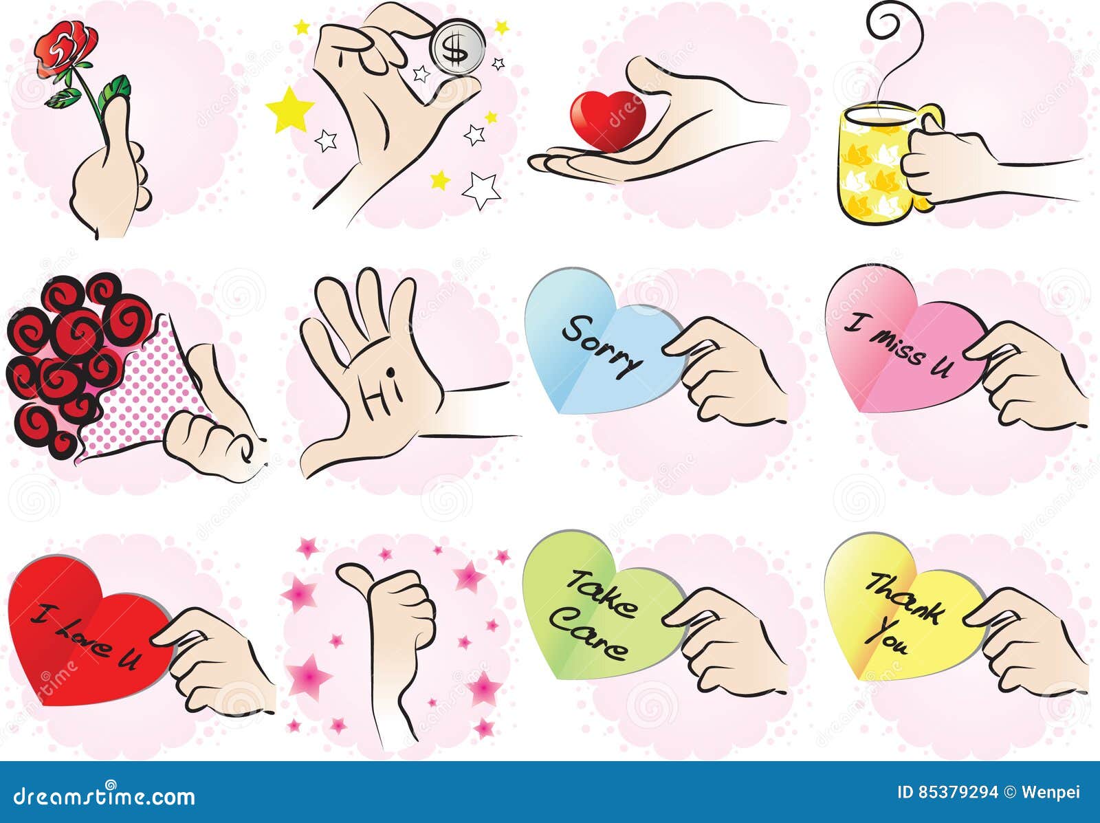 Vector Drawing Hand Action Set Stock Illustration - Illustration of ...