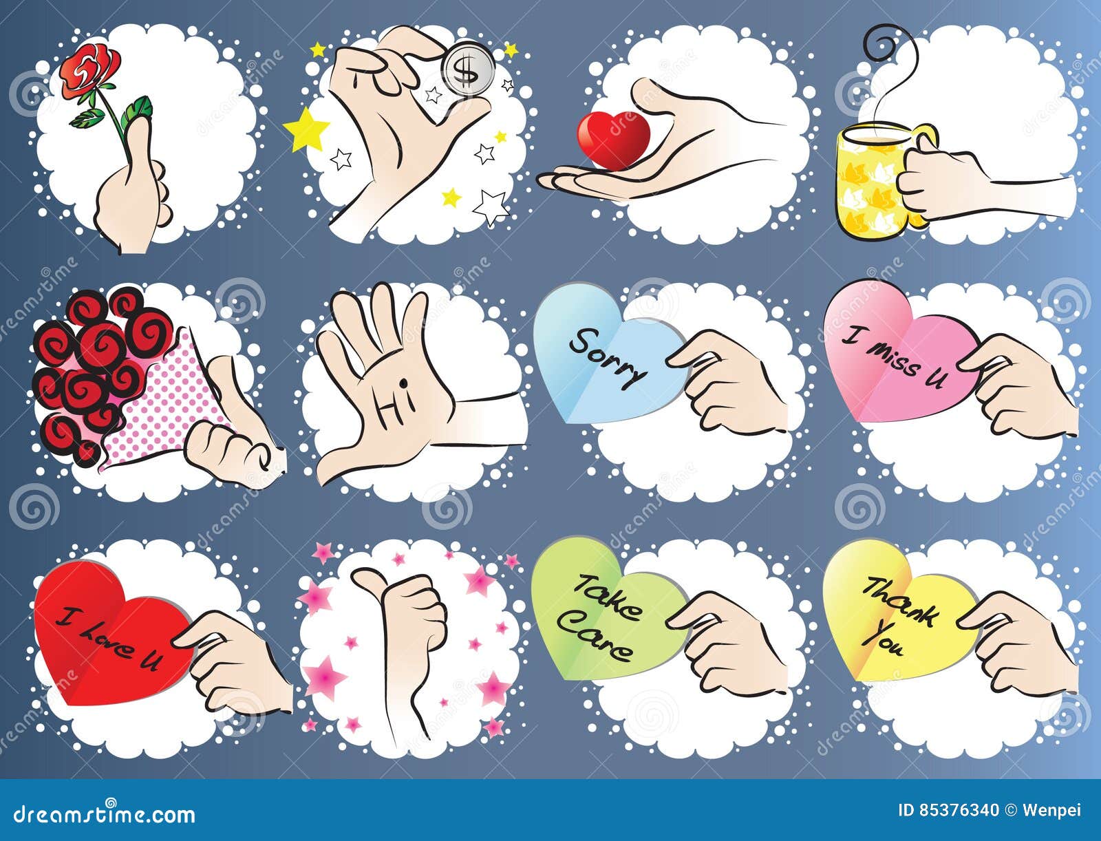 Vector drawing hand set stock vector. Illustration of greeting - 85376340