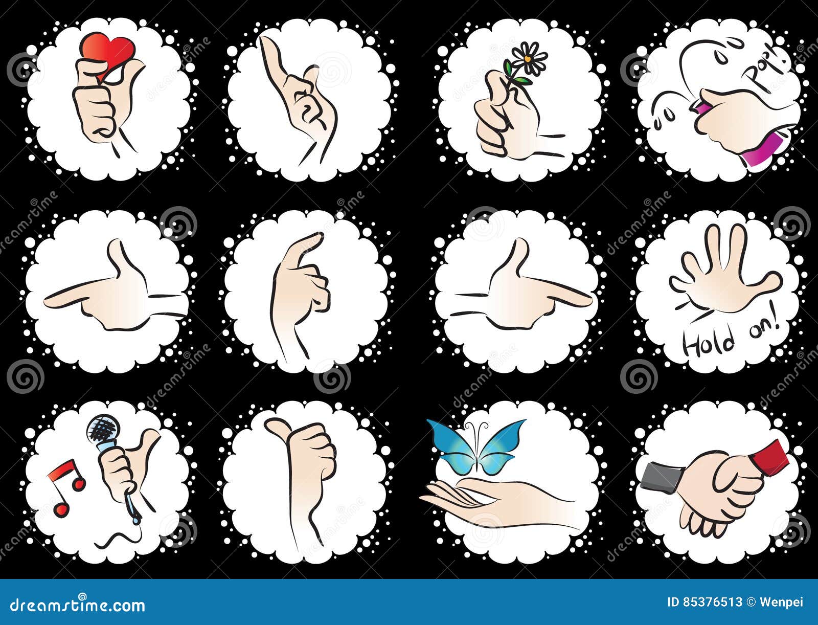 Vector drawing hand set stock illustration. Illustration of card - 85376513