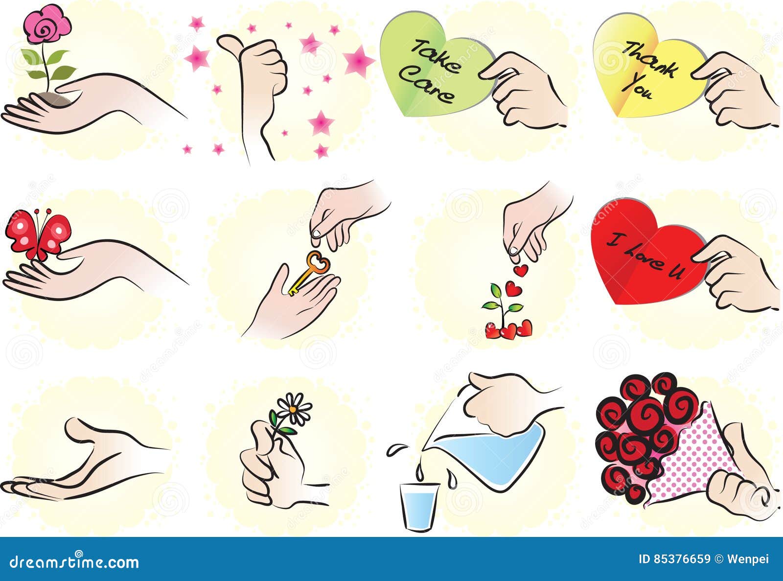 Vector drawing hand set stock illustration. Illustration of thank ...