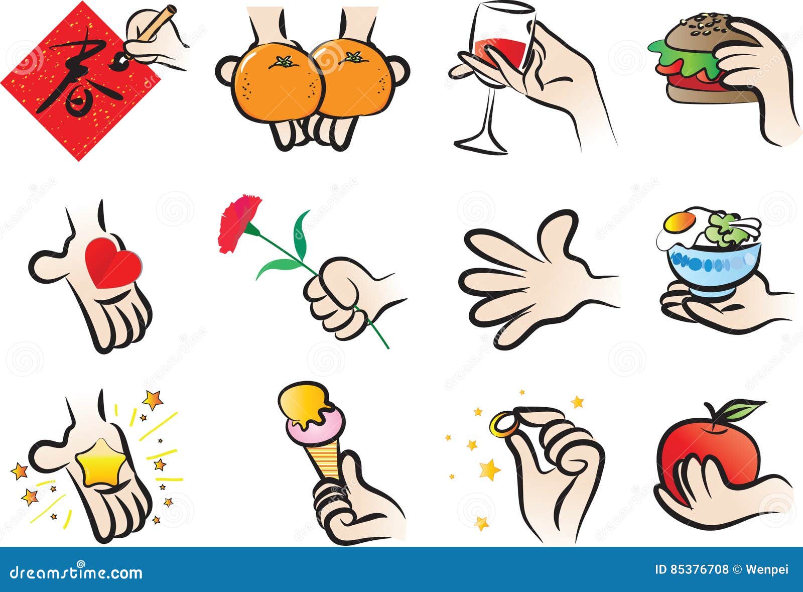 Vector drawing hand set stock illustration. Illustration of happy ...