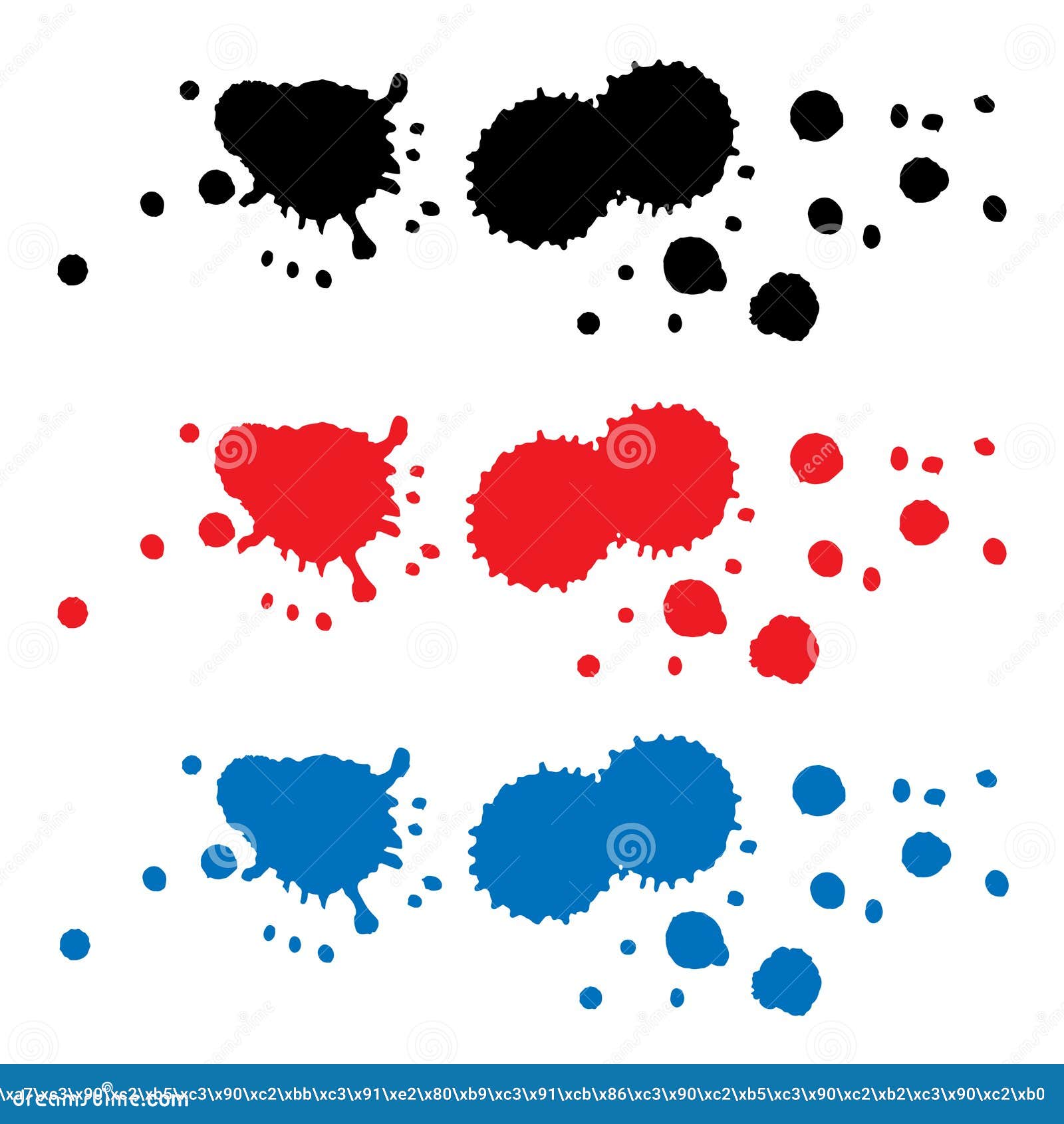 Vector Drawing Ink Blots Of Three Colors Isolated On A White Background ...