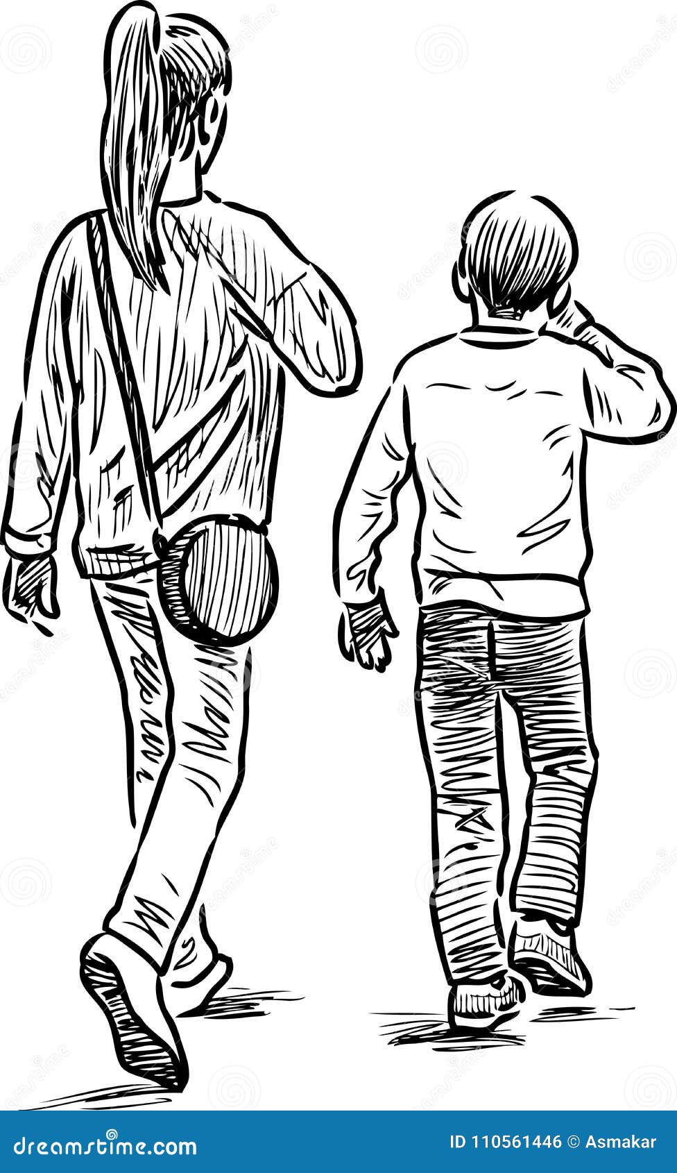 Sketch of the Siblings Going on a Walk Stock Vector - Illustration of ...