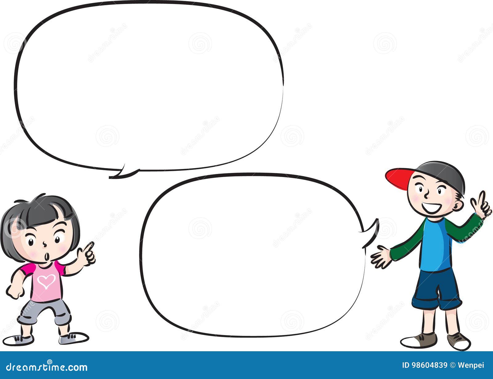 Vector Drawing Kids Talk with Speech Bubble Stock Illustration ...