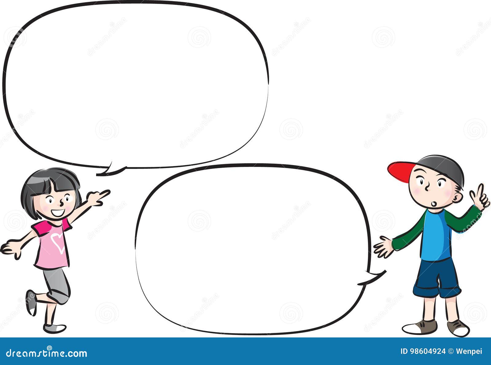 Vector Drawing Kids Talk with Speech Bubble Stock Illustration ...